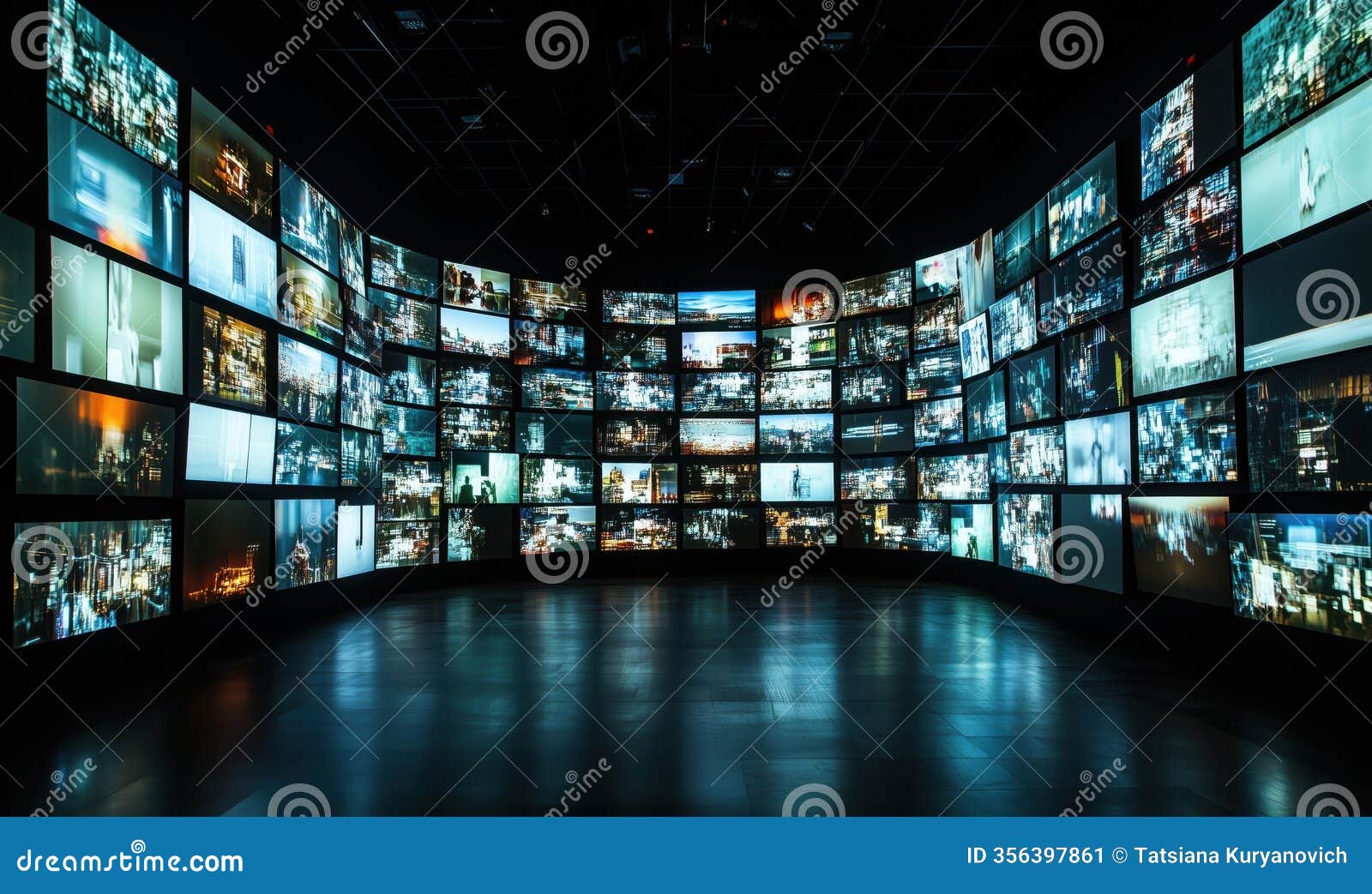 Digital Art Installation Featuring Multiple Screens Displaying Urban ...
