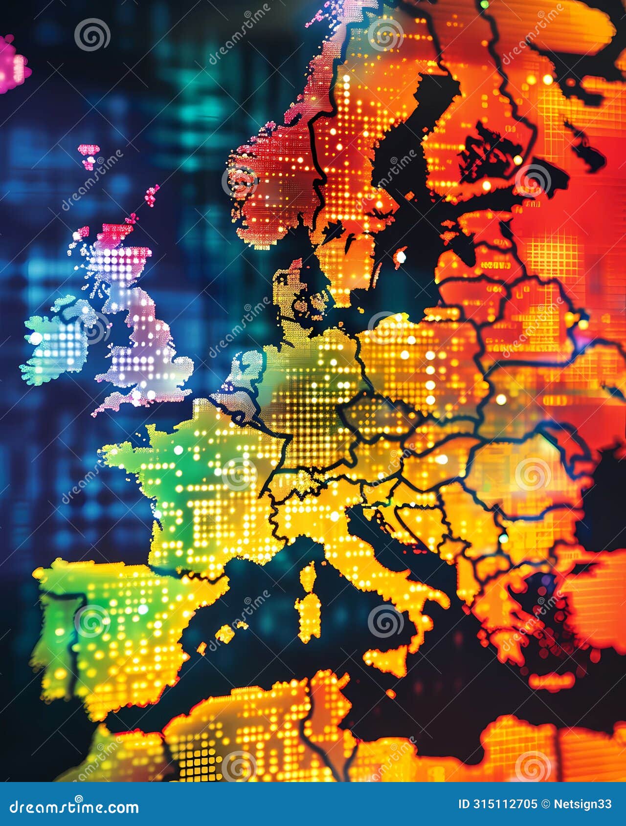 Digital Art Map of Europe with Vibrant Primary Colors Stock ...