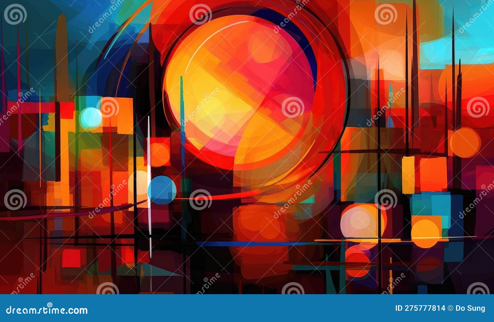 Digital Art Painting Red Blue Stock Illustration - Illustration of ...