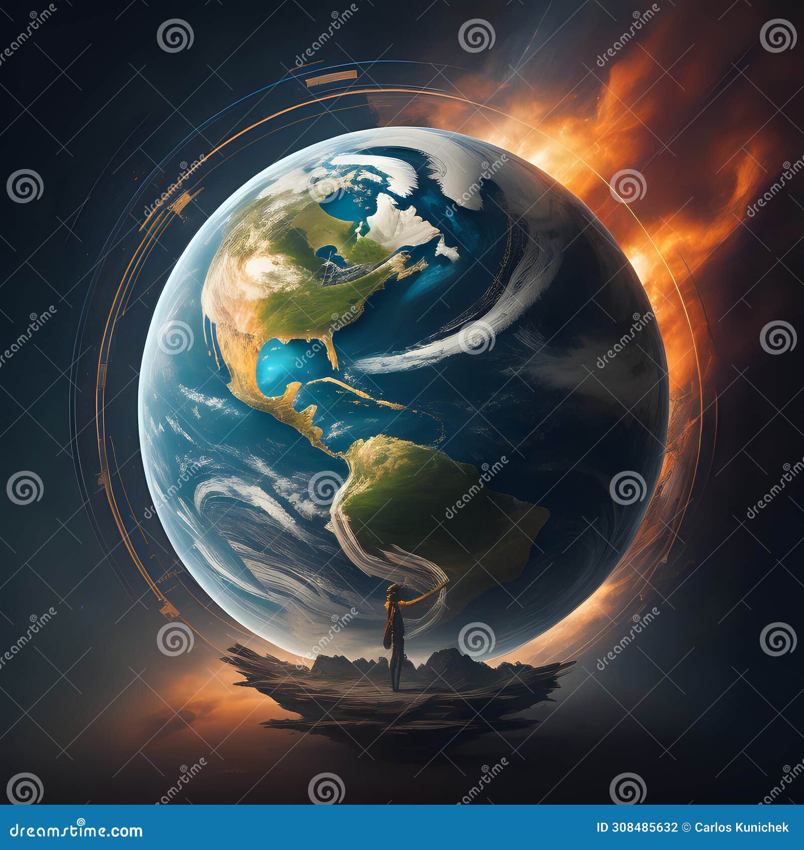 Digital Art with Planet Earth - Generated by Ai Stock Illustration ...