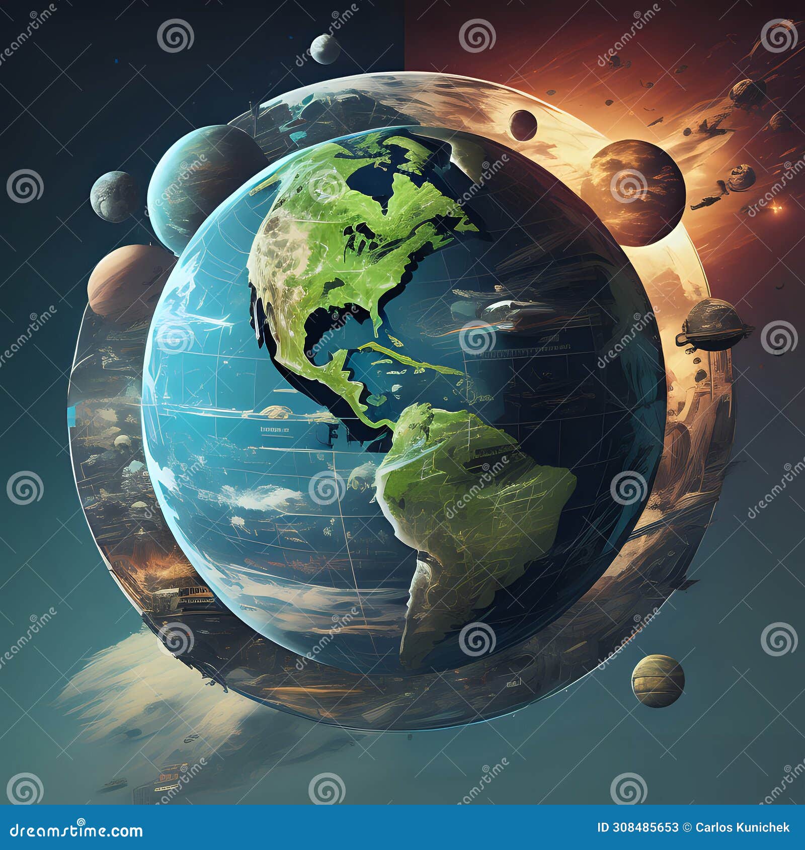 Digital Art with Planet Earth - Generated by Ai Stock Illustration ...