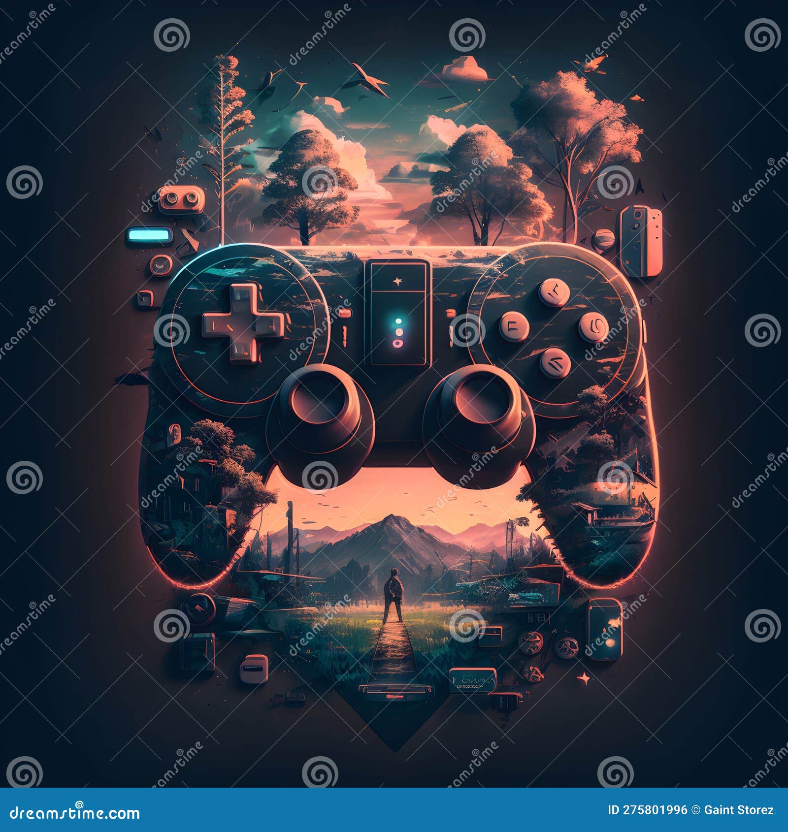 A Digital Art Print of a Controller with a Game Controller on it. Stock ...