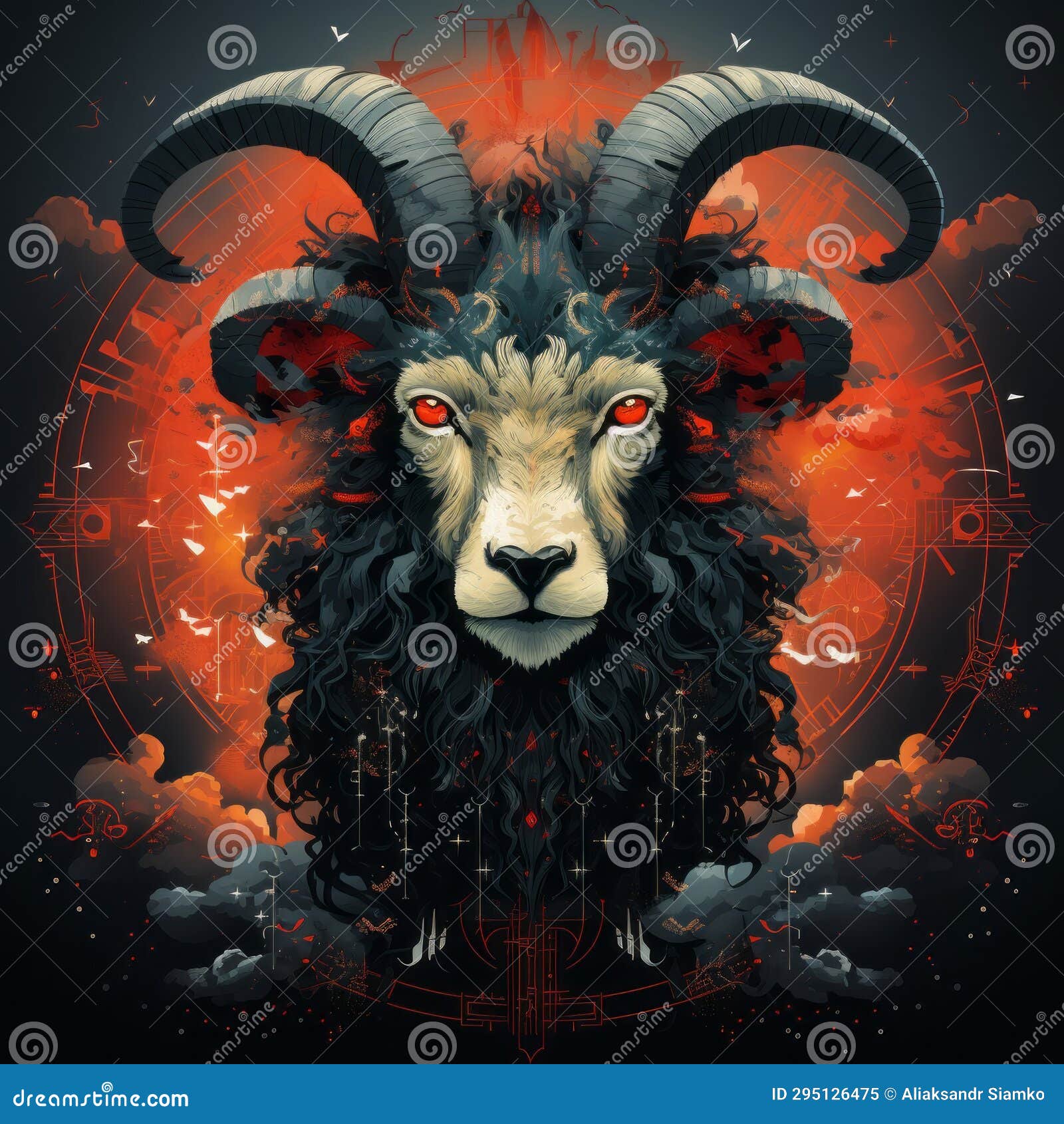 A Digital Art of Ram with Horns Stock Illustration - Illustration of ...