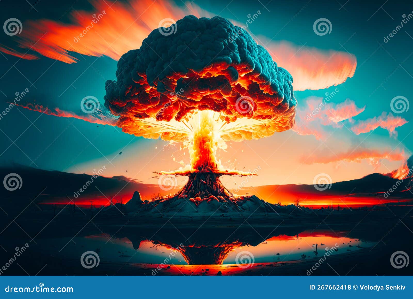 A Digital Art Rendering of a Nuclear Explosion, with a Turquoise and ...