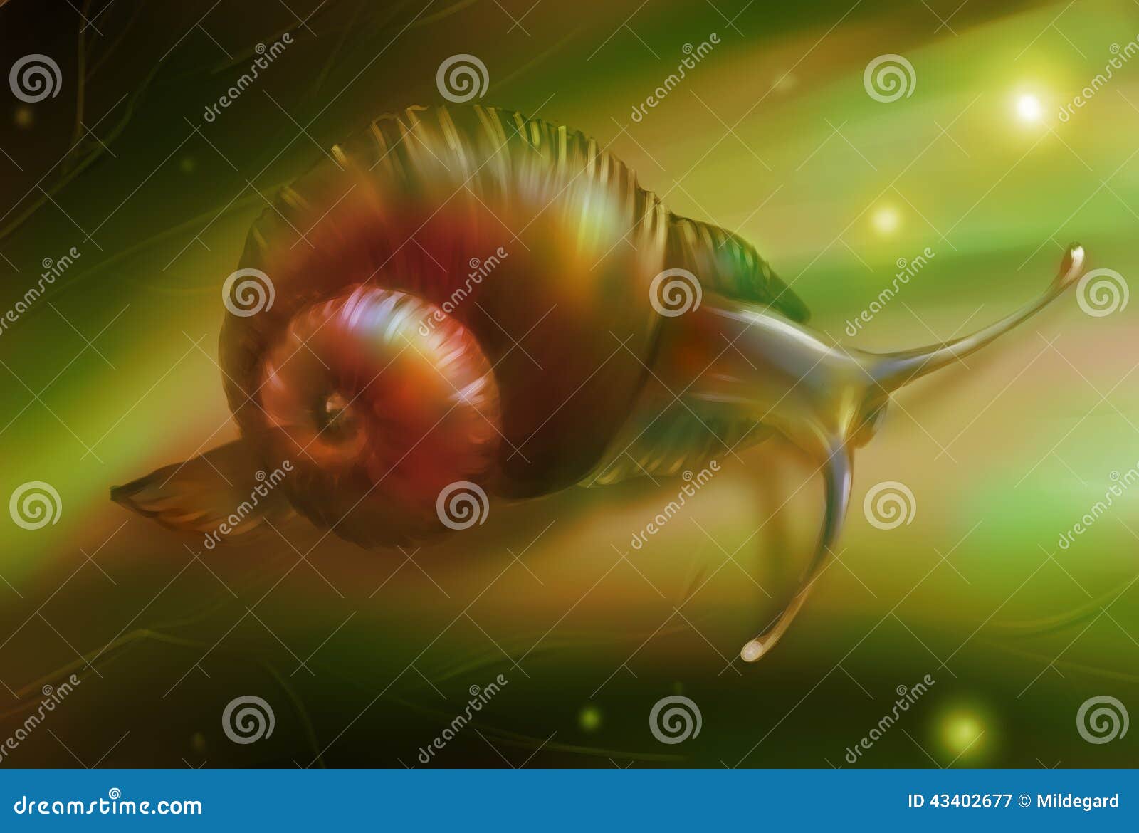 Digital Art of a Snail on the Leaf Stock Illustration - Illustration of ...