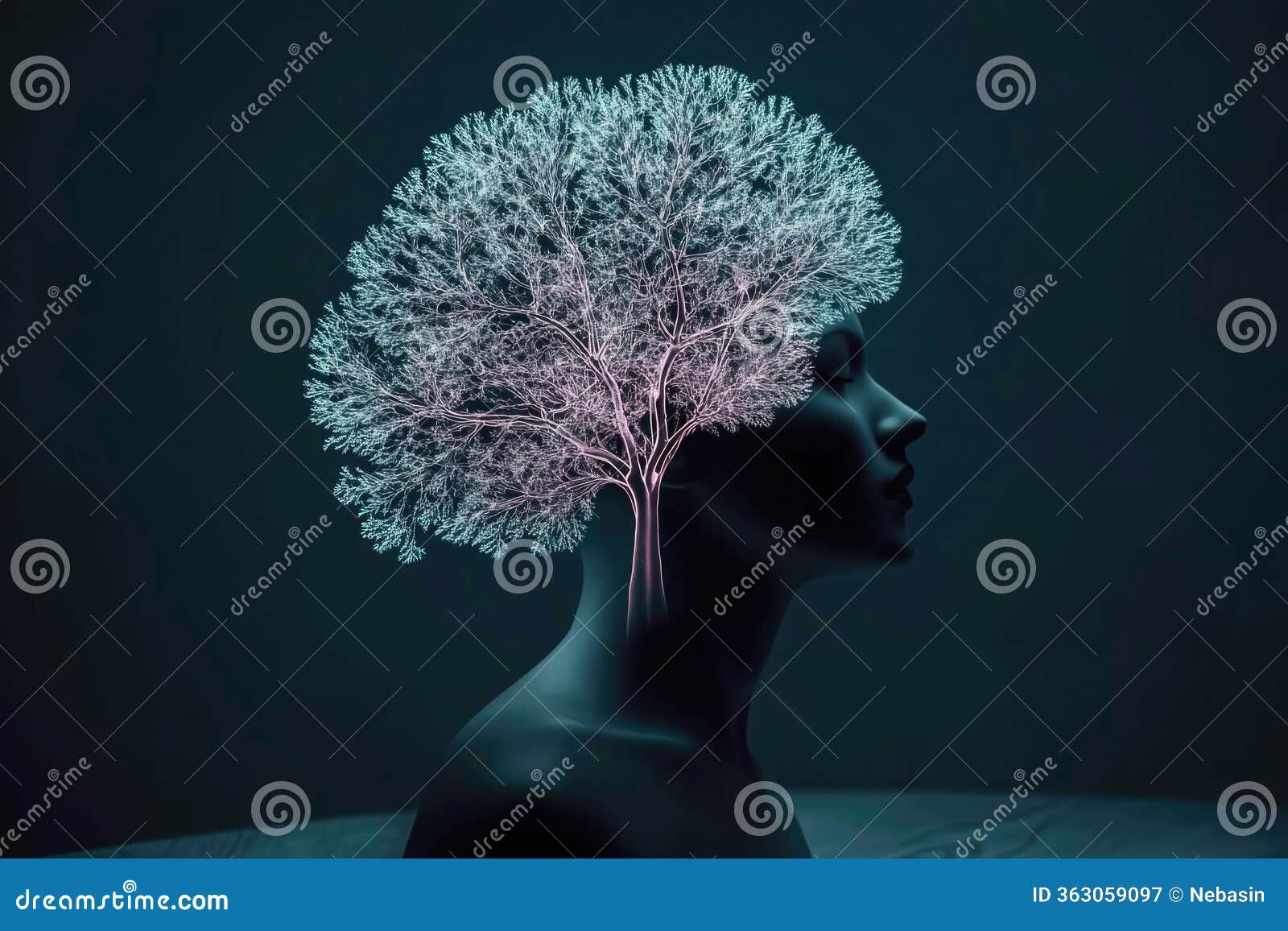 Digital Art of Tree-brained Silhouette: Imaginative Thought Concept ...