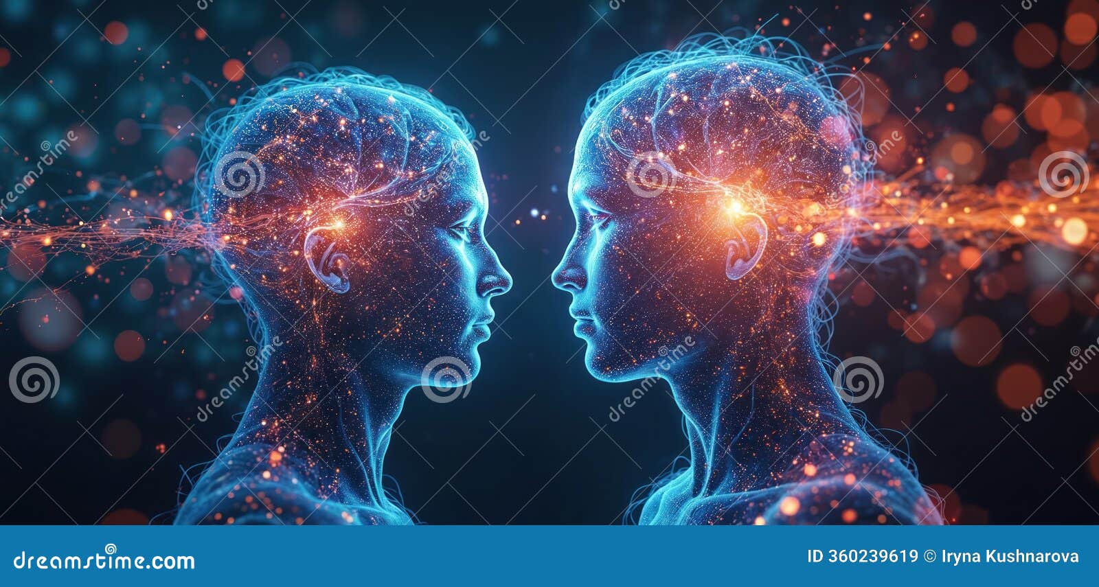Digital Art of Two Humanoids Merging Minds Via Neural Networks ...