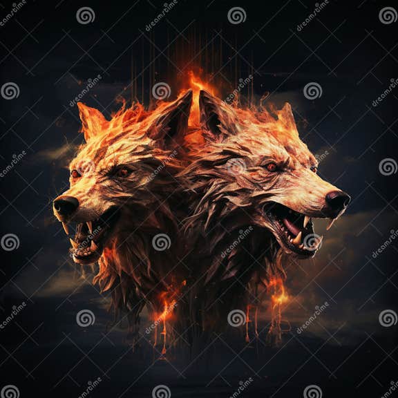 A Digital Art of Two Wolves Stock Photo - Image of decoration, wild ...