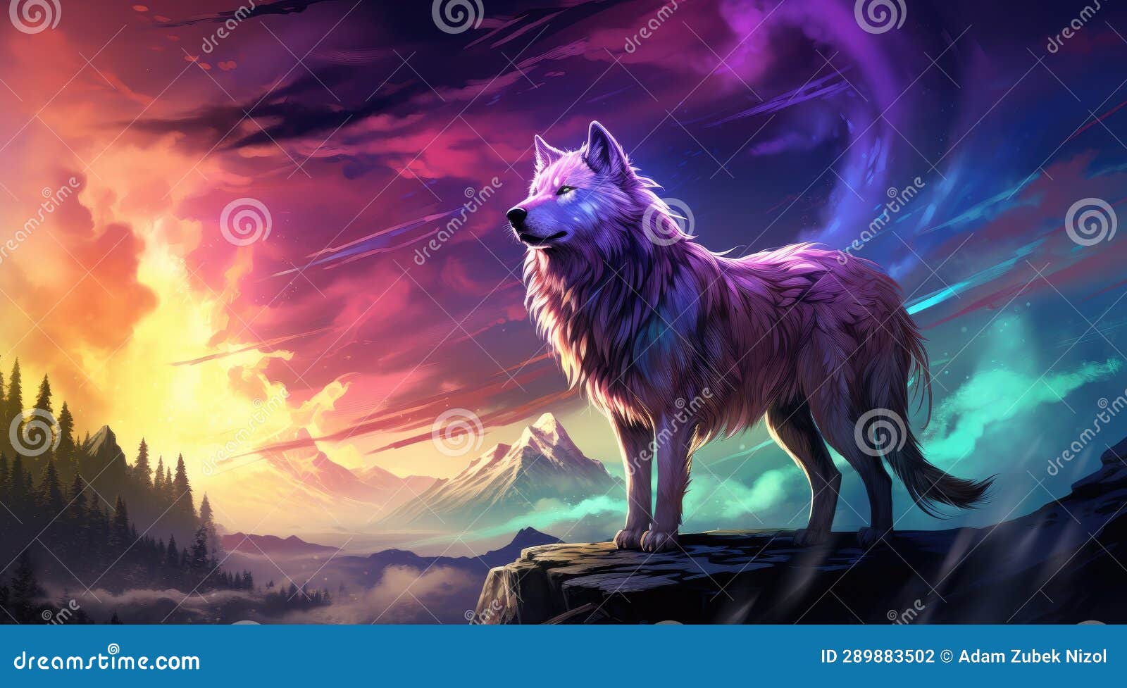 A Digital Art of a Wolf Standing on a Rock Stock Illustration ...