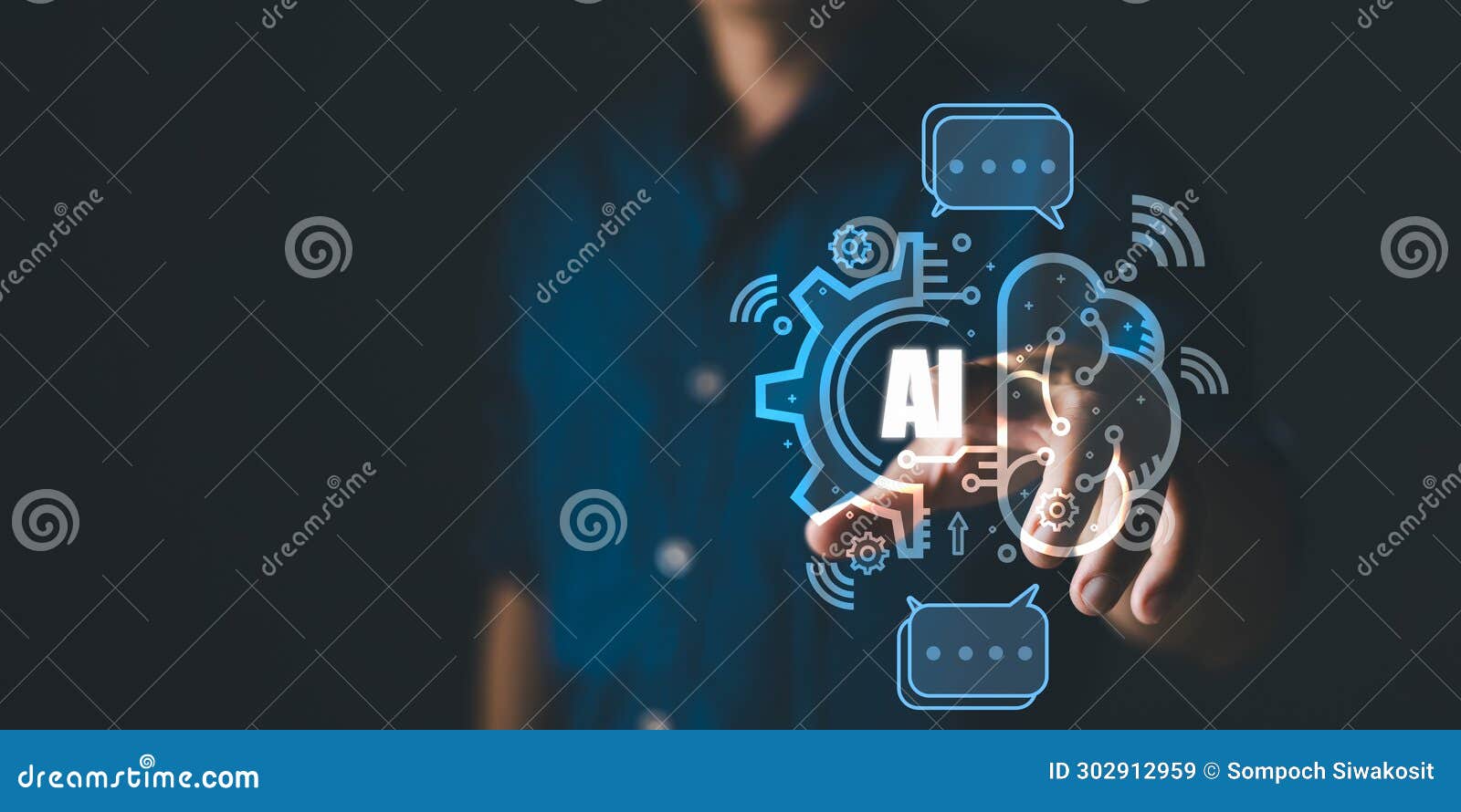 Digital Artificial Intelligence (AI) Technology Disruption Concept.man ...