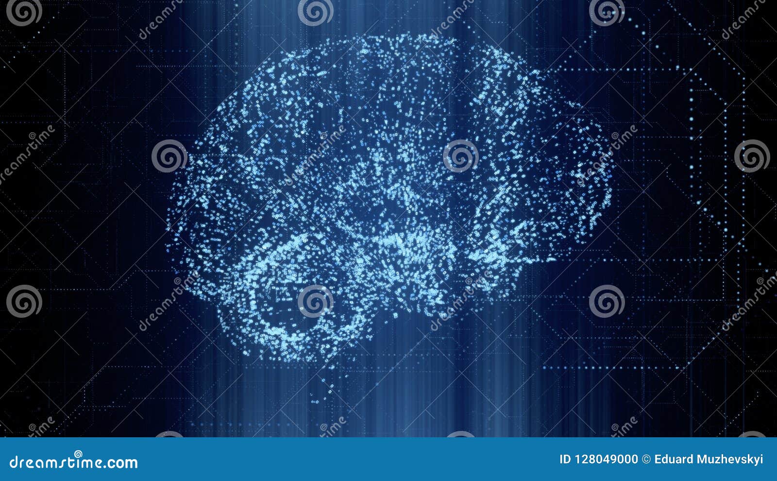 Digital Artificial Intelligence Bright Blue Brain Apperas In Binary ...