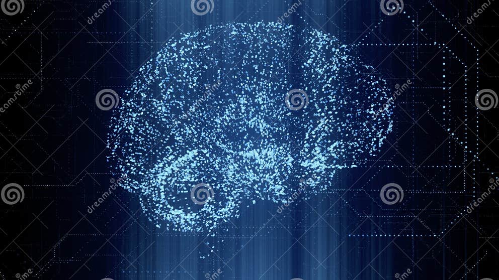 Digital Artificial Intelligence Bright Blue Brain Apperas in Binary Data Scan Stock Illustration ...