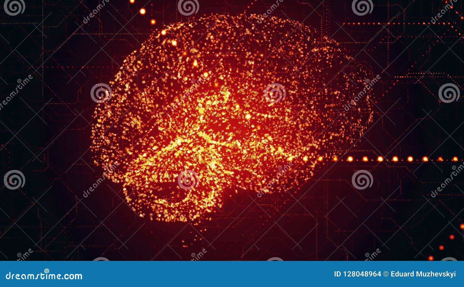 Digital Artificial Intelligence Bright Red Brain Apperas in Binary Data Scan Stock Illustration ...