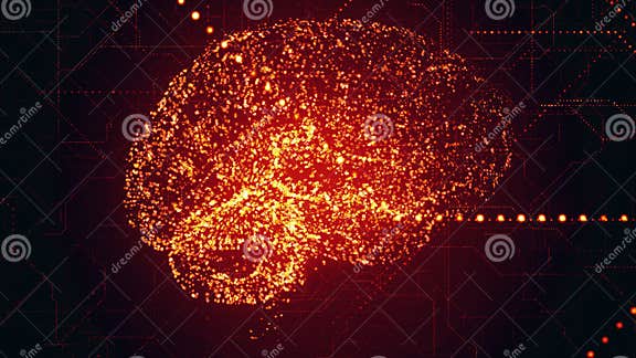 Digital Artificial Intelligence Bright Red Brain Apperas in Binary Data Scan Stock Illustration ...