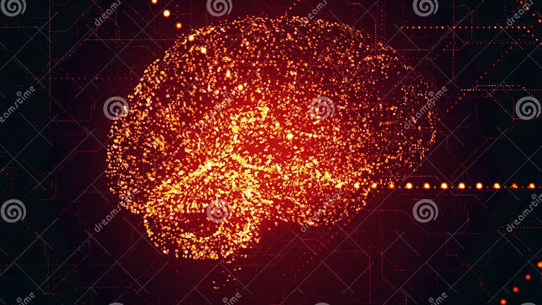 Digital Artificial Intelligence Bright Red Brain Apperas in Binary Data Scan Stock Illustration ...