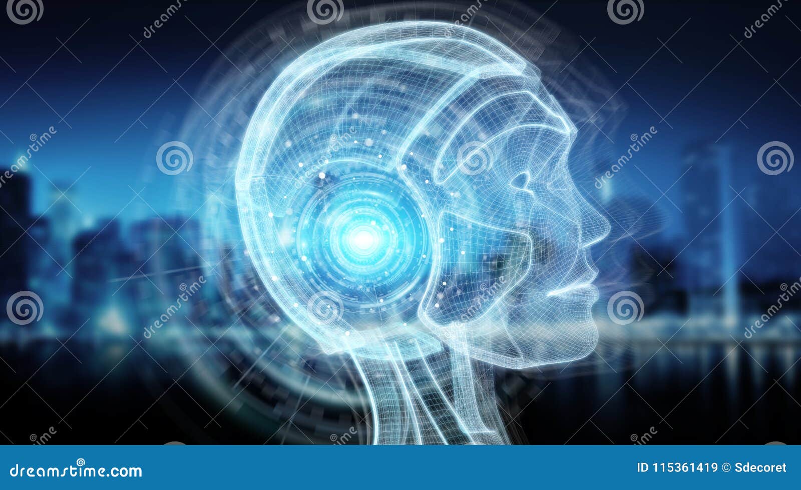 Digital Artificial Intelligence Cyborg Interface 3D Rendering Stock ...