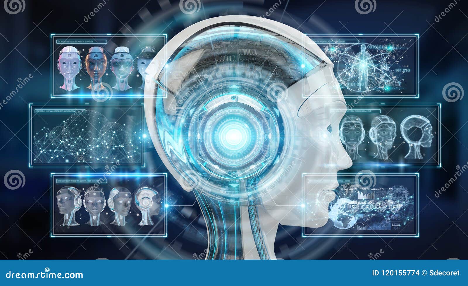 Digital Artificial Intelligence Cyborg Interface 3D Rendering Stock ...