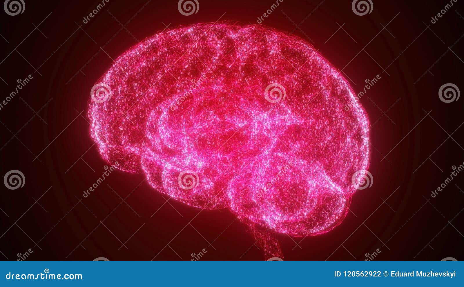 Digital Artificial Intelligence Red Brain in a Cloud of Binary Data Stock Illustration ...