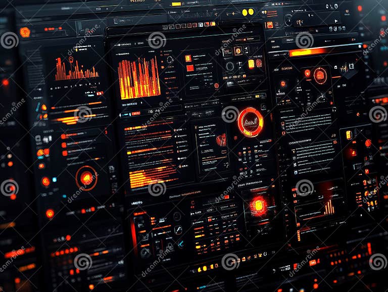 A Digital Artistic Abstract Scene with Multiple Overlapping Screens in ...