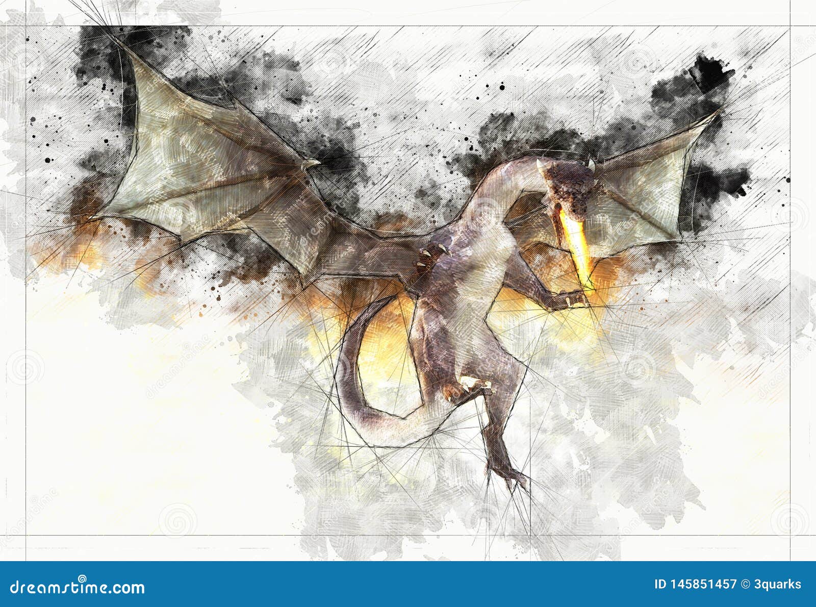 Digital Artistic Sketch of a Dragon Stock Illustration - Illustration ...