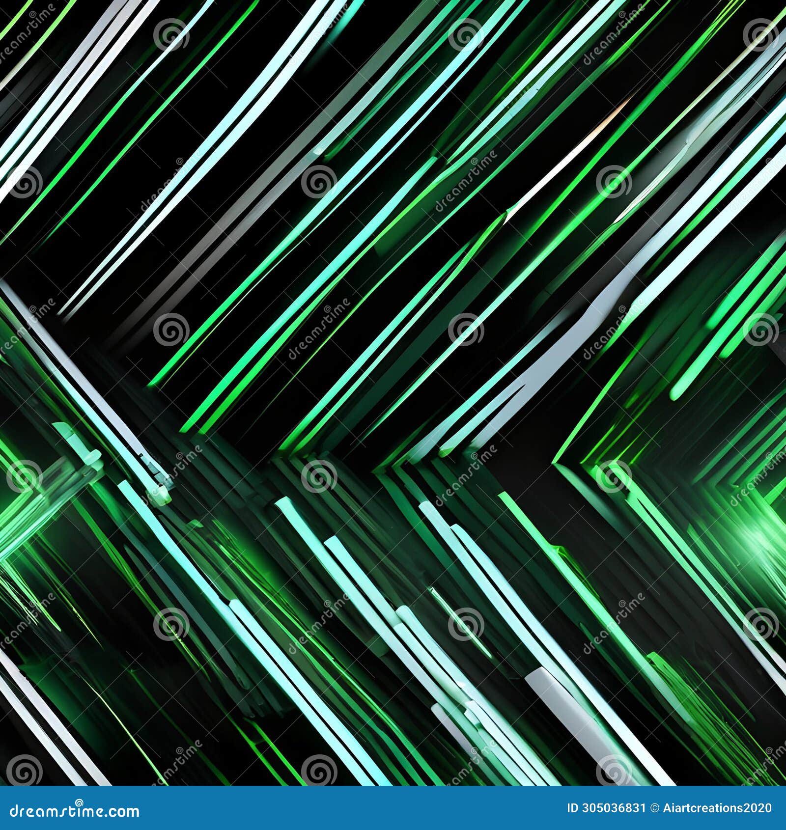 Digital Artwork with Abstract Green Neon Lines, Pulsating and Creating ...