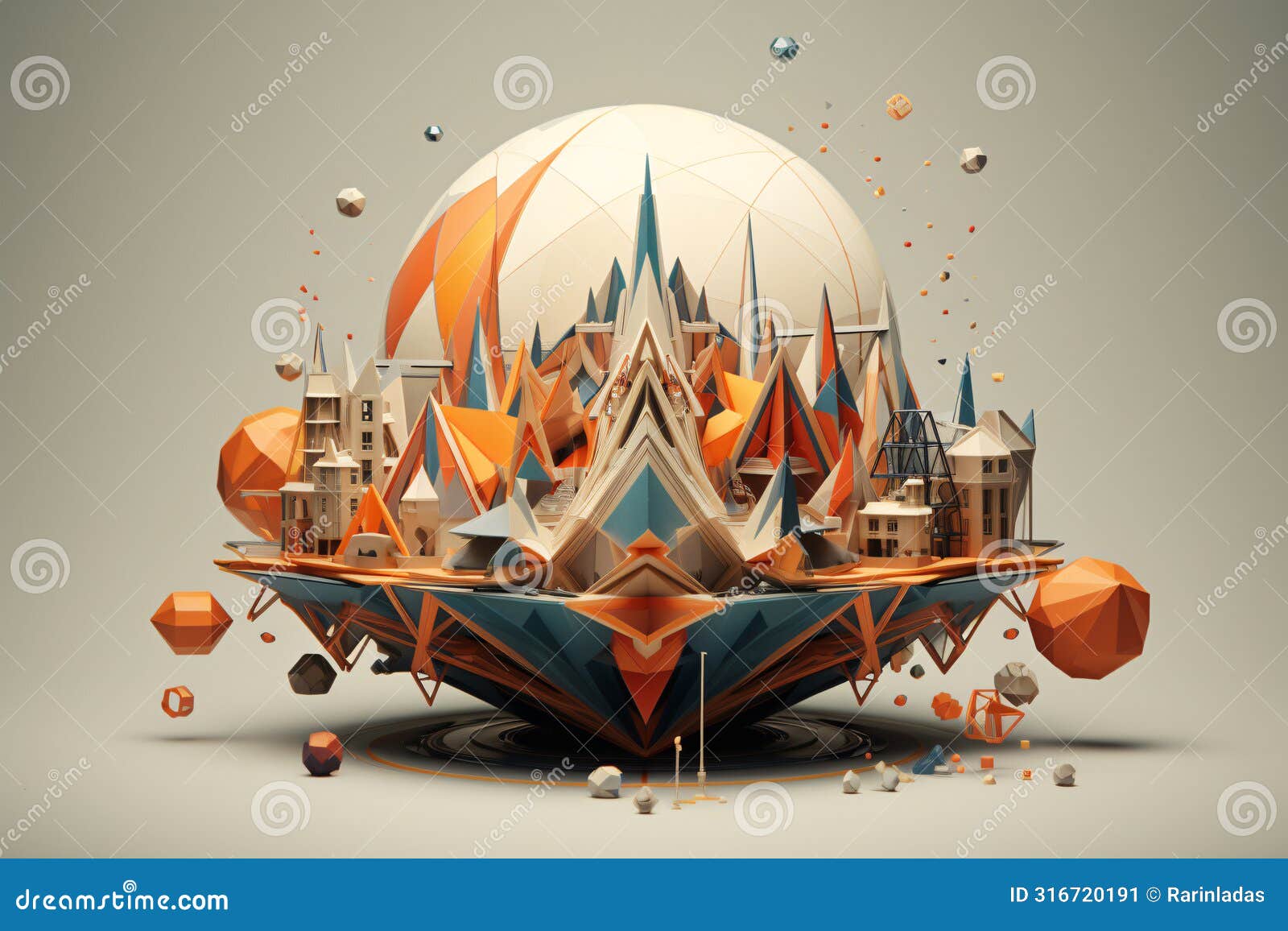 A Digital Artwork of a Building with a Globe on Top, on a Gray ...