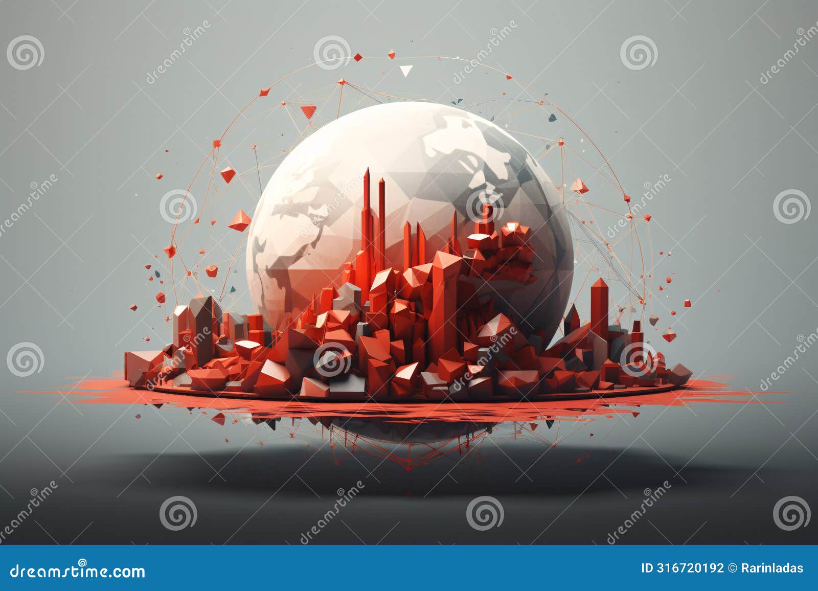 A Digital Artwork Of A Building With A Globe On Top, On A Gray ...