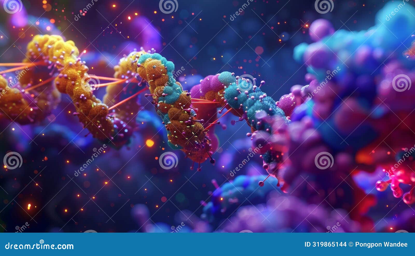 A Digital Artwork of a Colorful DNA Strand on a Blue Background. the ...