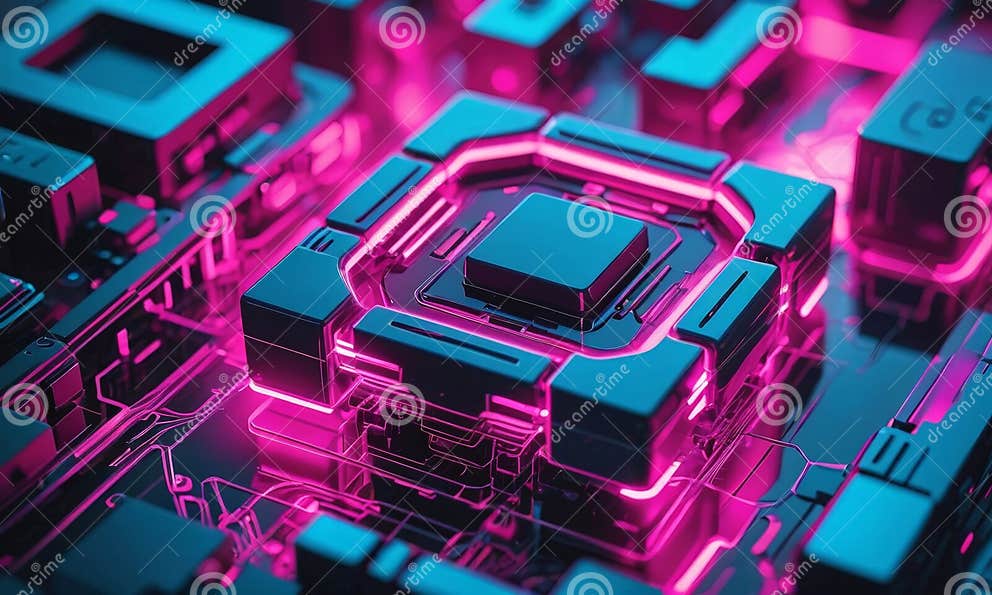 Computer Processor with Pink Lights Stock Illustration - Illustration ...