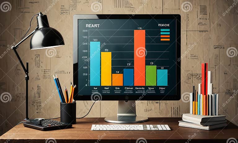 Desktop Computer with Bar Chart on it Stock Illustration - Illustration ...