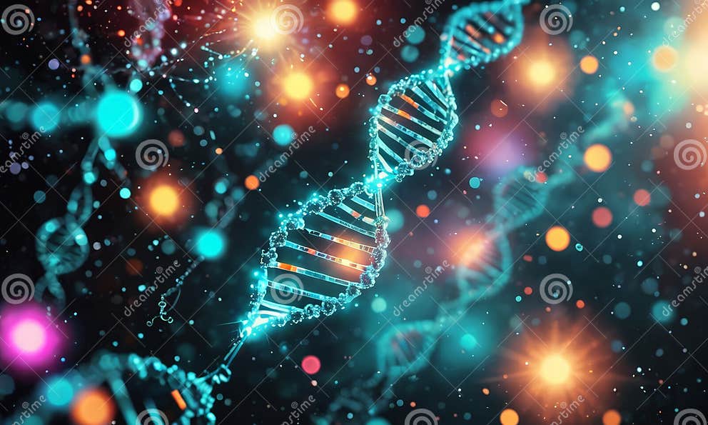 3D DNA Double Helix, Composed Blue, Orange, and Yellow Lines, is ...