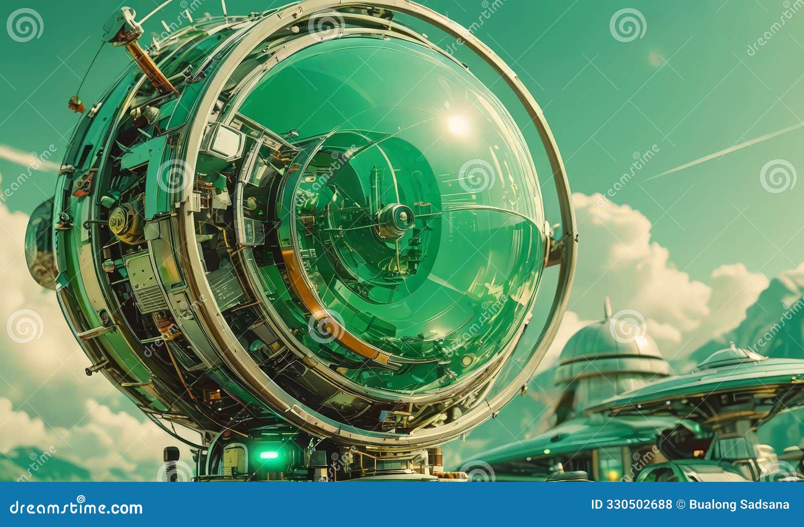 Green Spaceship with Large Screen Stock Illustration - Illustration of ...