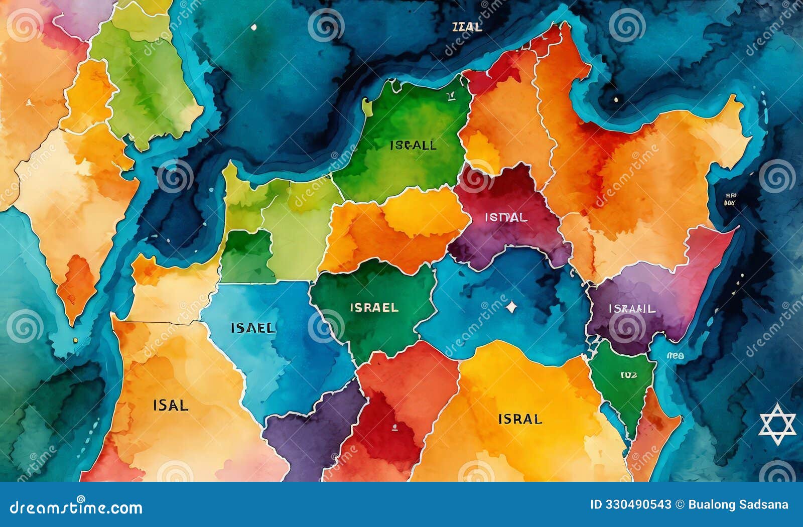 Map Israel with the Names Countries Stock Illustration - Illustration ...