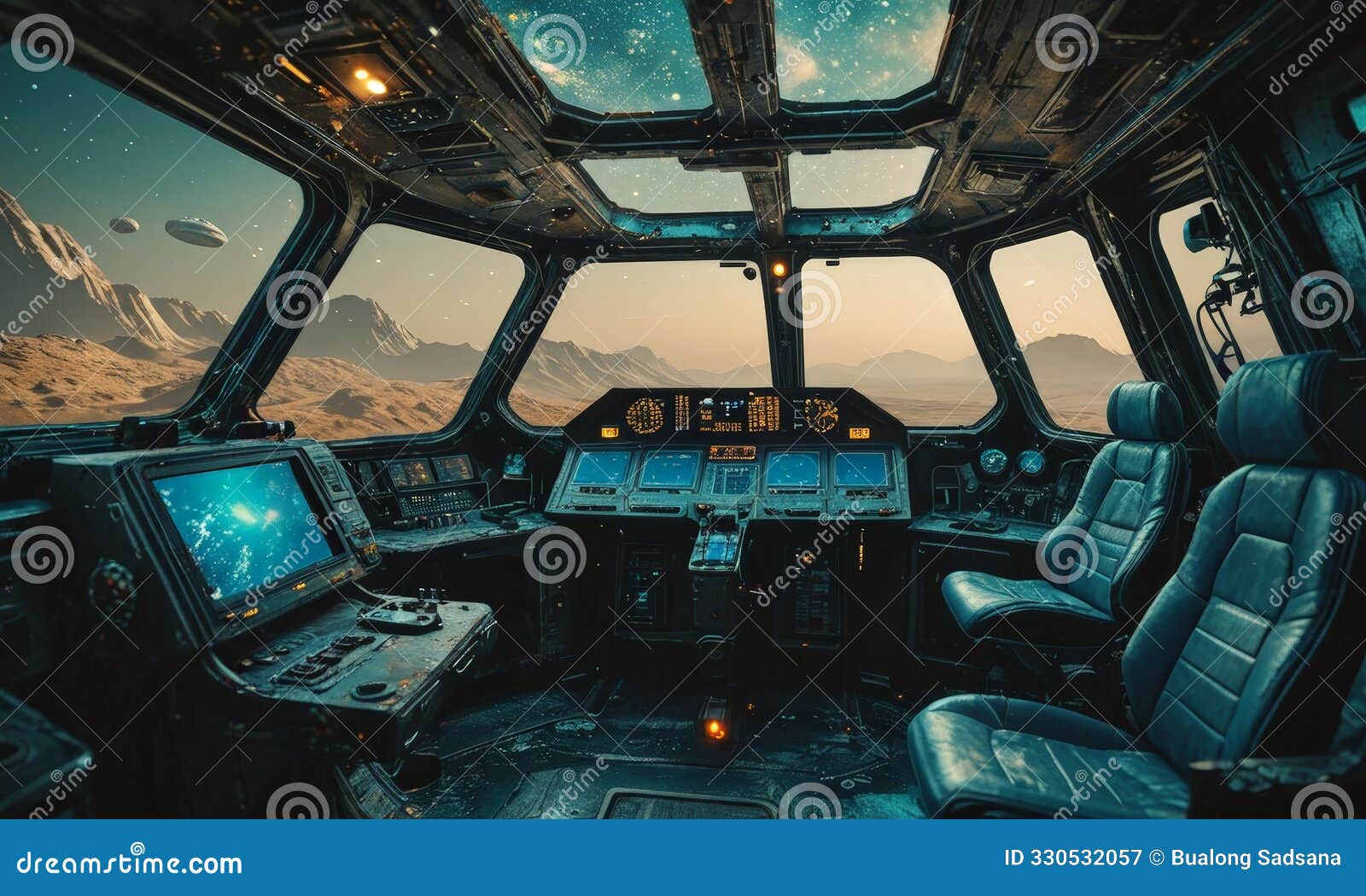 View Spaceship Cockpit with Computer and Monitor Stock Illustration ...