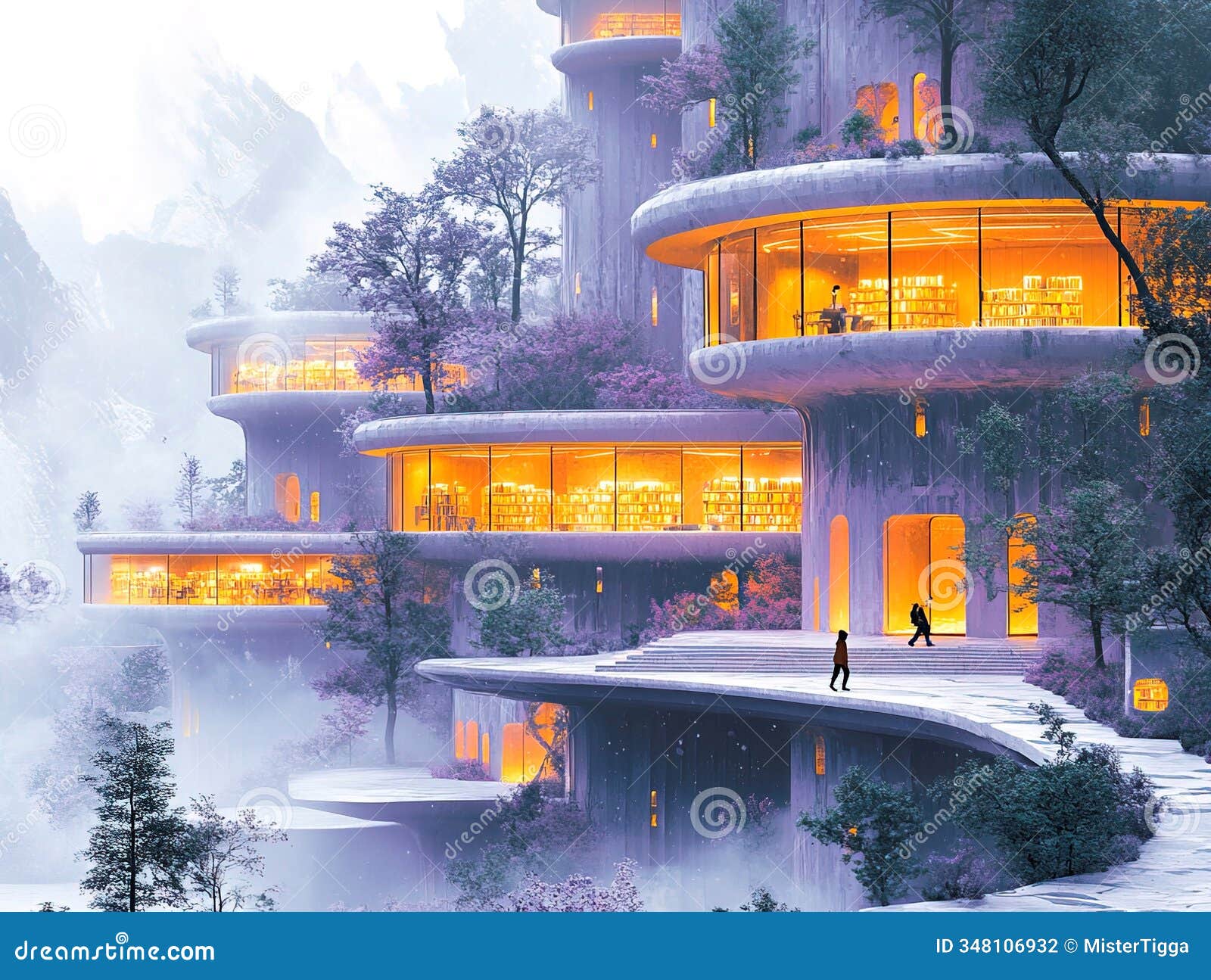 A Digital Artwork Depicts a Modern Building on a Cliff, Seamlessly ...