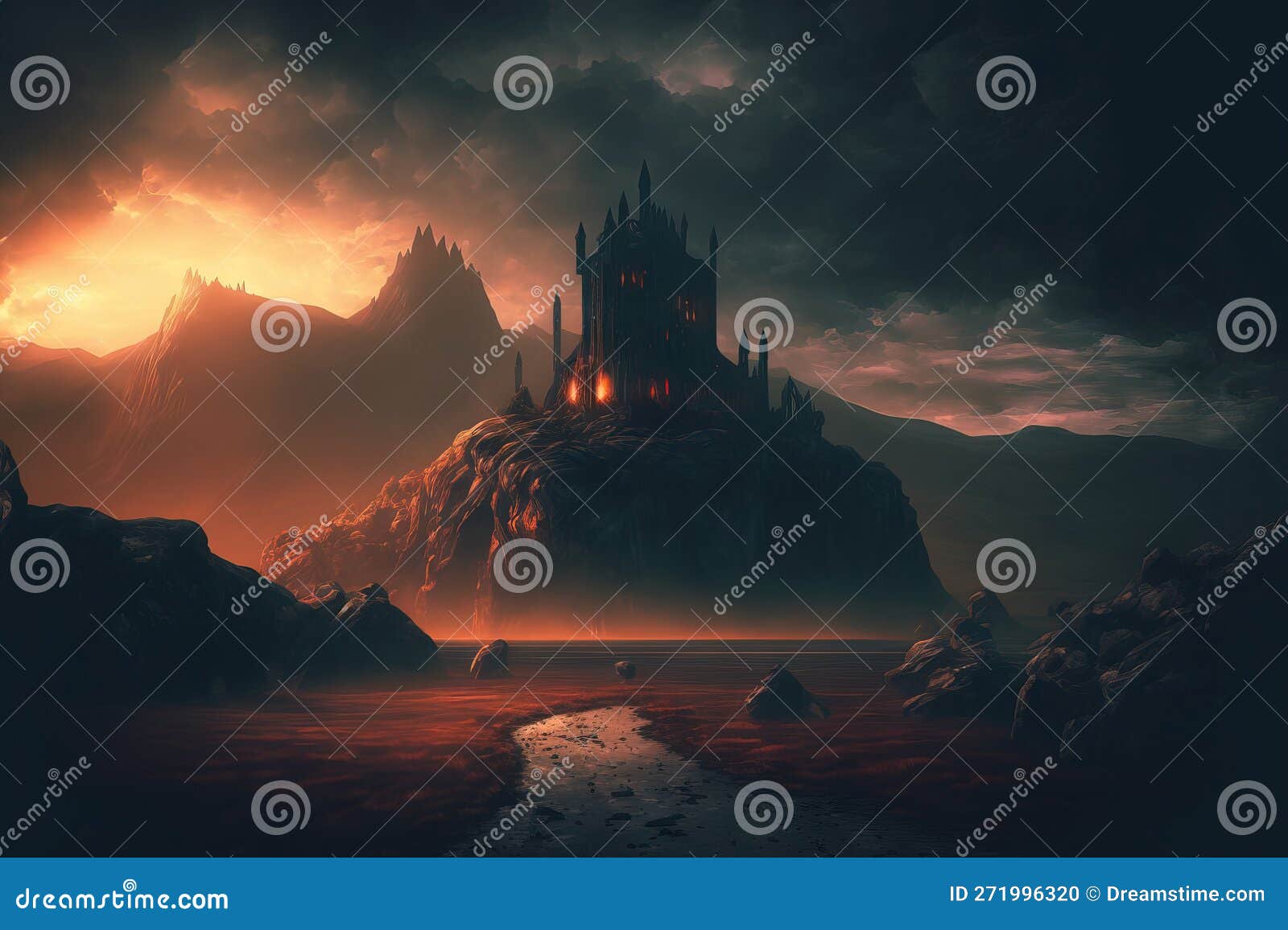 Digital Artwork of a Dismal Hellish Atmosphere and a Dark Castle in a ...