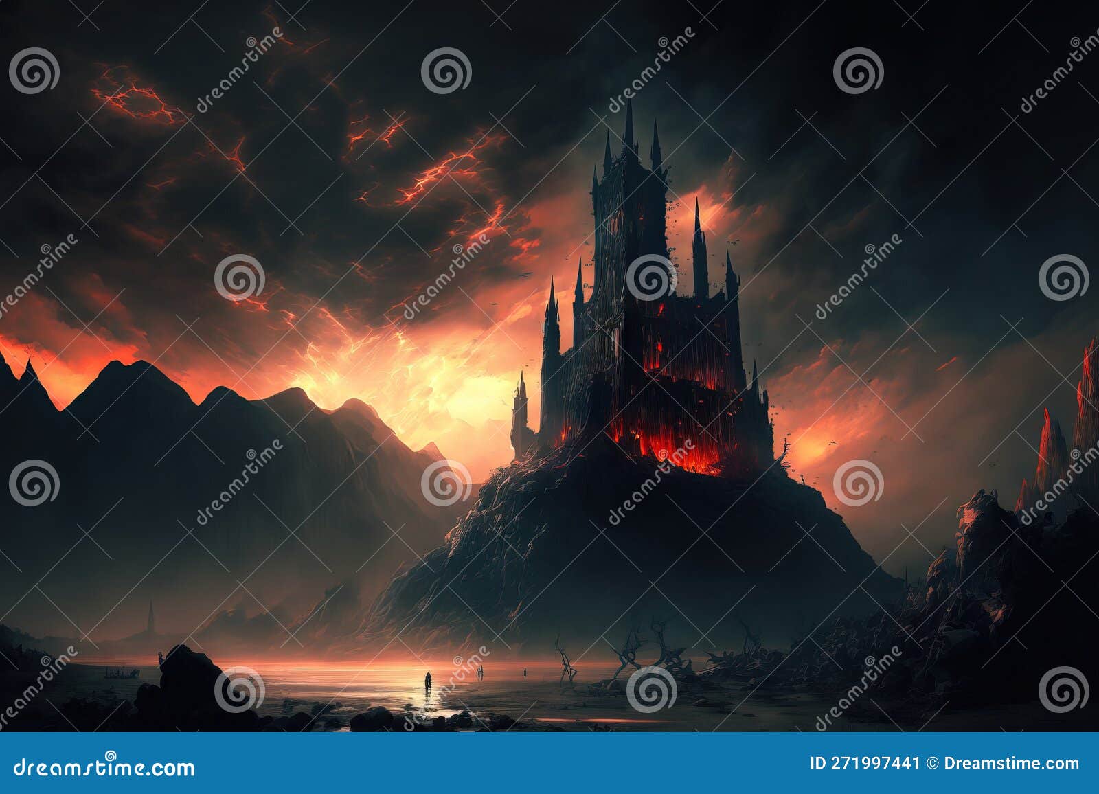Digital Artwork of a Dismal Hellish Atmosphere and a Dark Castle in a ...
