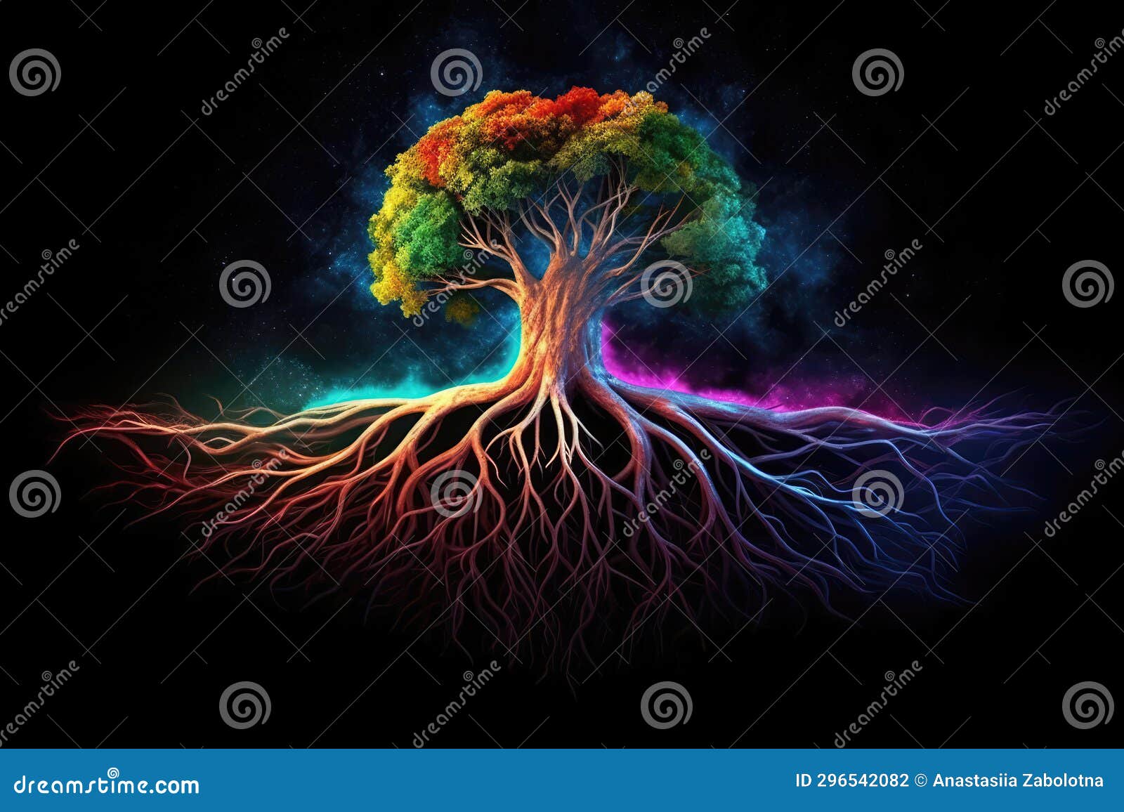 Digital Artwork of the Earth with Colorful Tree Roots Spreading Across ...