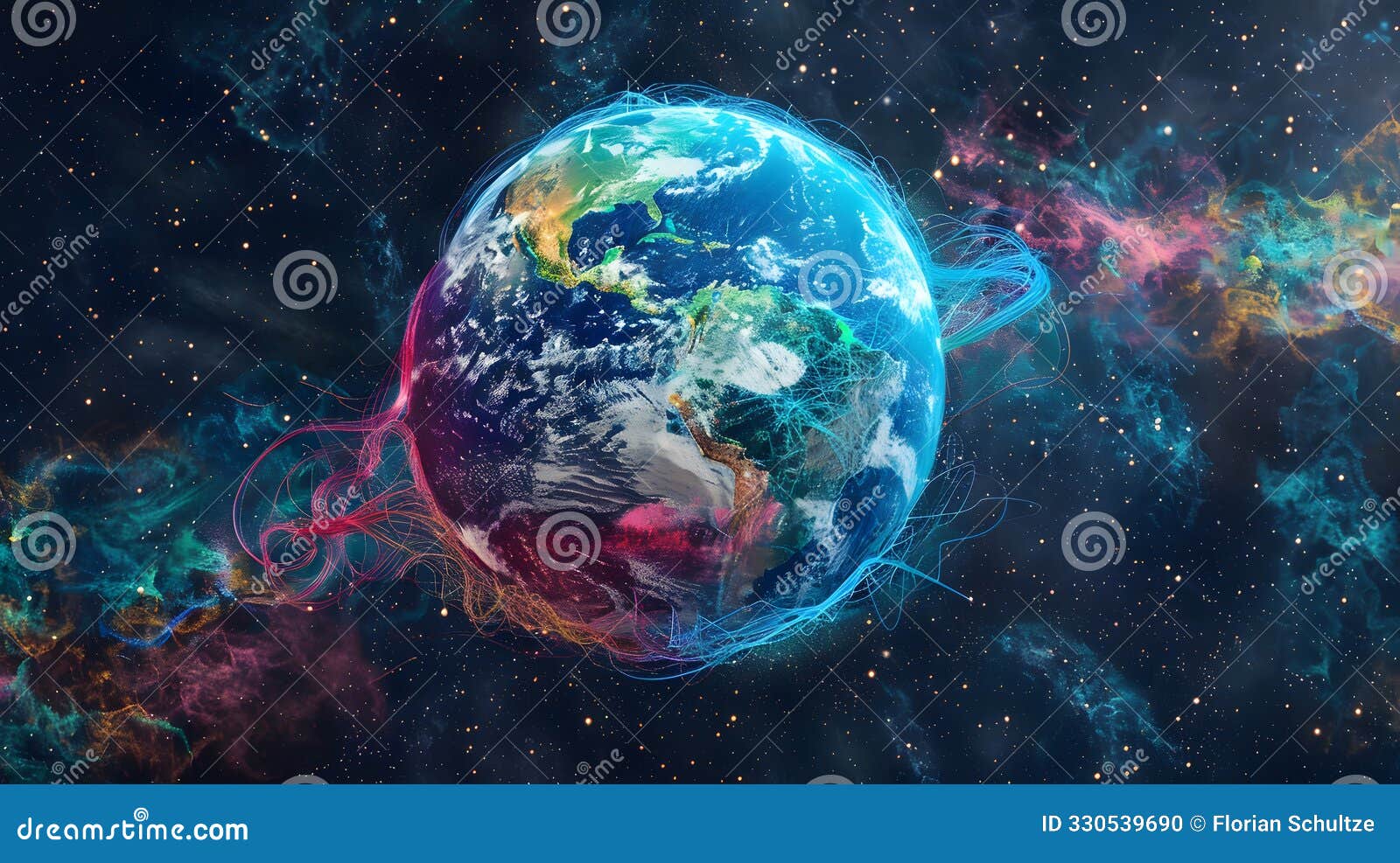 Digital Artwork of Earth Made with Colorful Threads in Space Stock ...