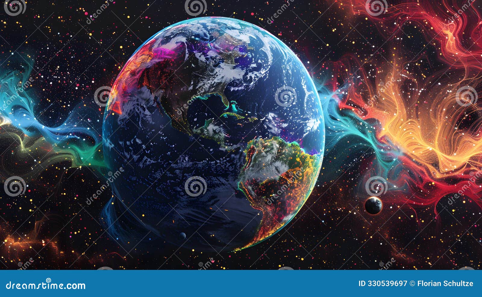 Digital Artwork of Earth Made with Colorful Threads in Space Stock ...