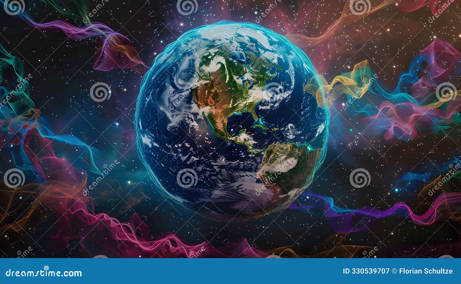 Digital Artwork of Earth Made with Colorful Threads in Space Stock ...