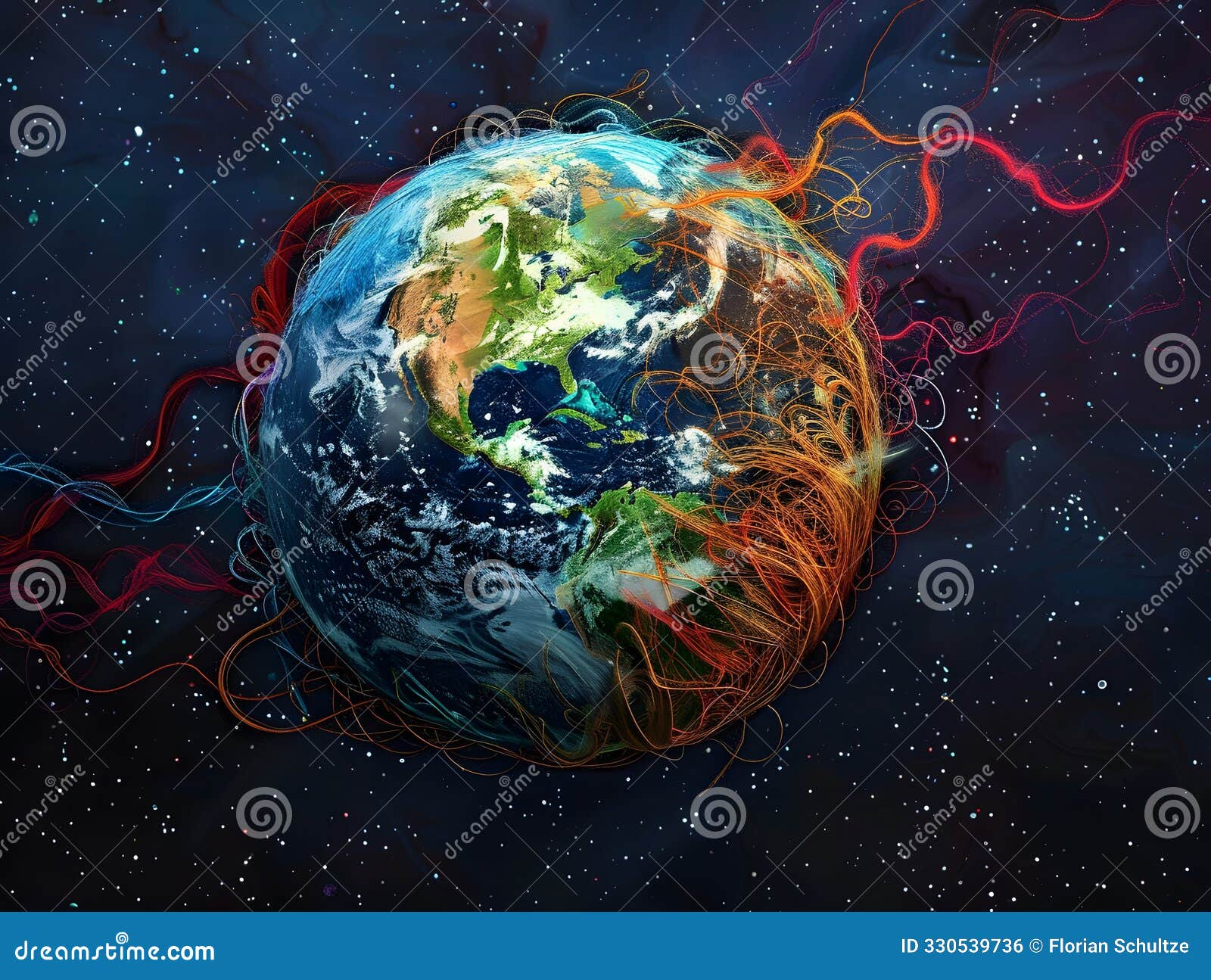 Digital Artwork of Earth Made with Colorful Threads in Space Stock ...