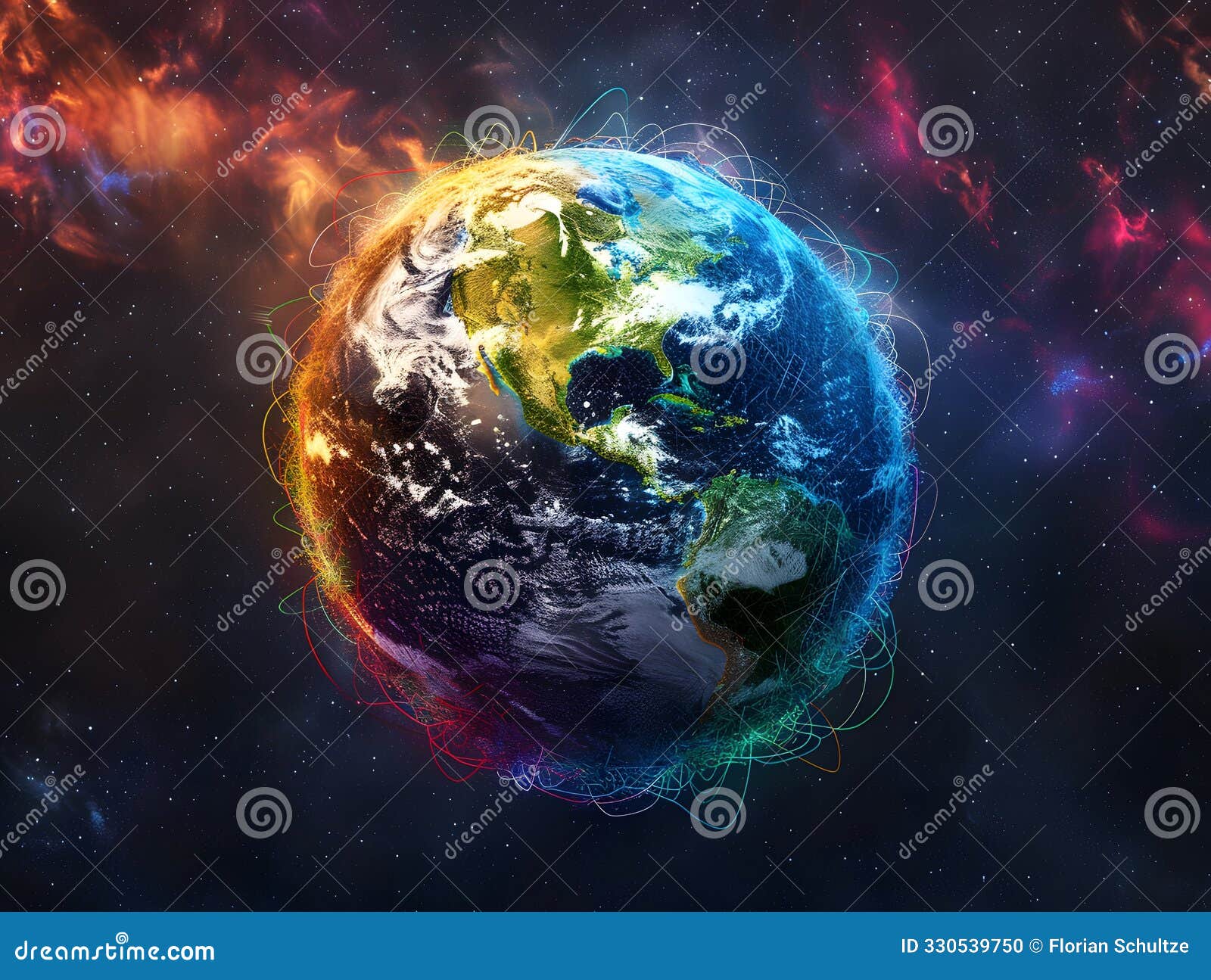 Digital Artwork of Earth Made with Colorful Threads in Space Stock ...