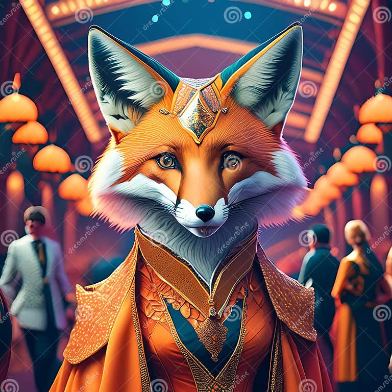 This Digital Artwork Features an Anthropomorphic Fox Dressed in Elegant ...