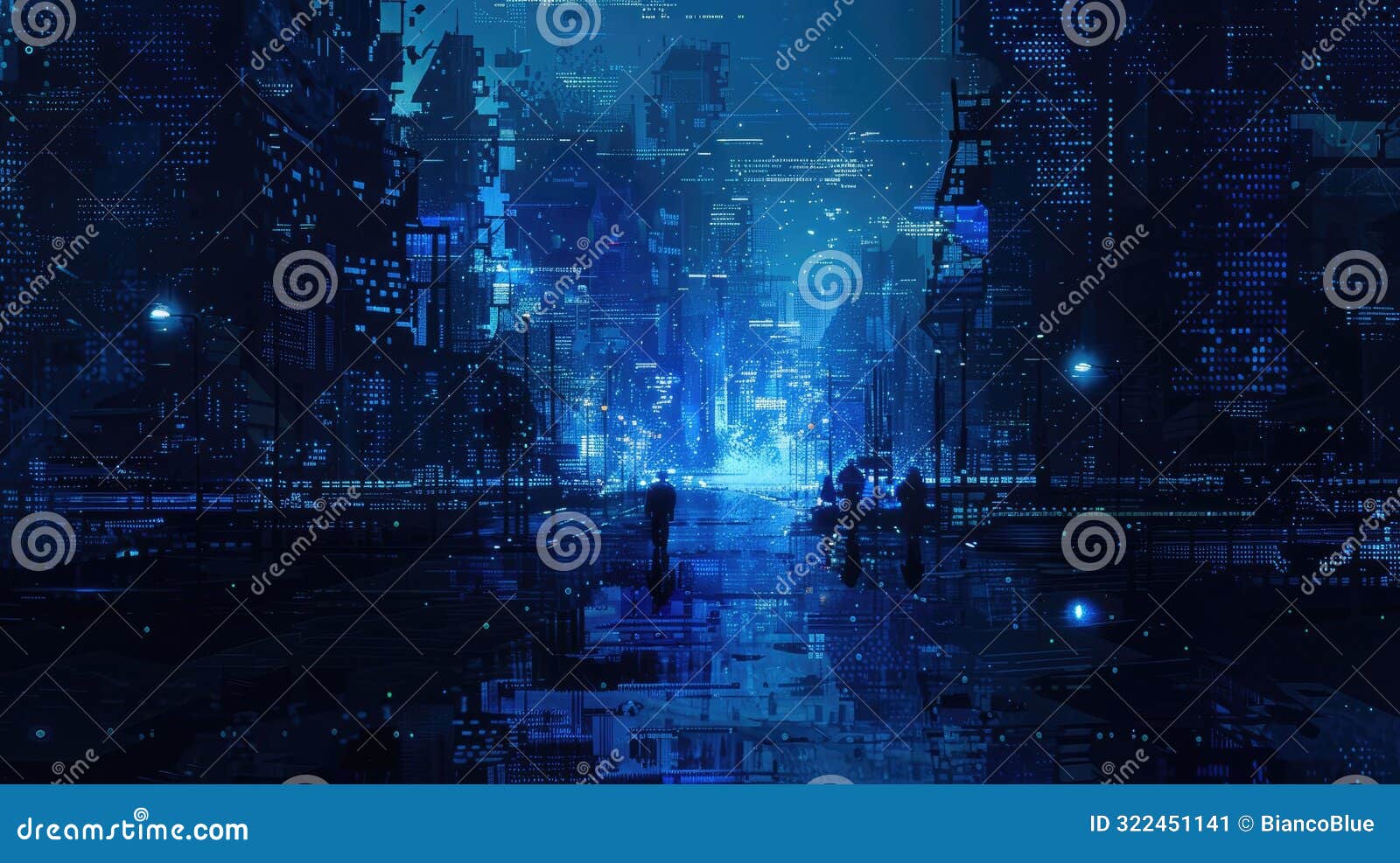 Blue Neon Light Digital Background With Hightech Patterns And Cyber ...