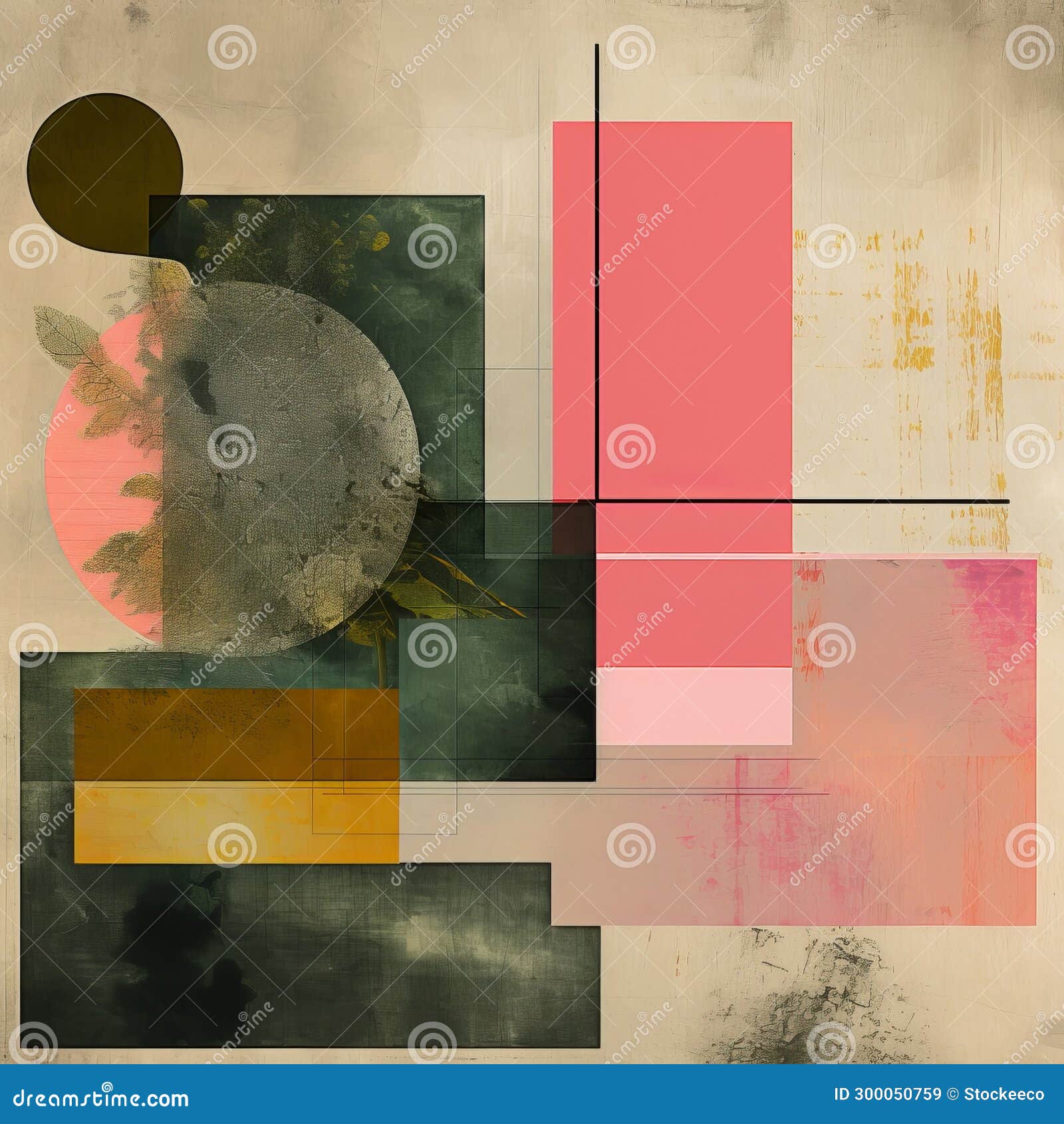 Abstract Bauhaus-inspired Collage: Calm Compositions in Pink, Green ...