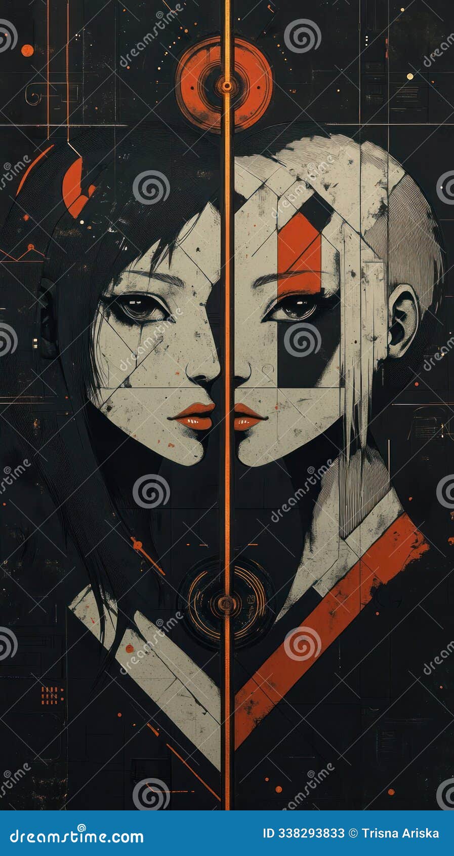 A Digital Artwork Featuring Two Stylized Faces Merging, Showcasing ...