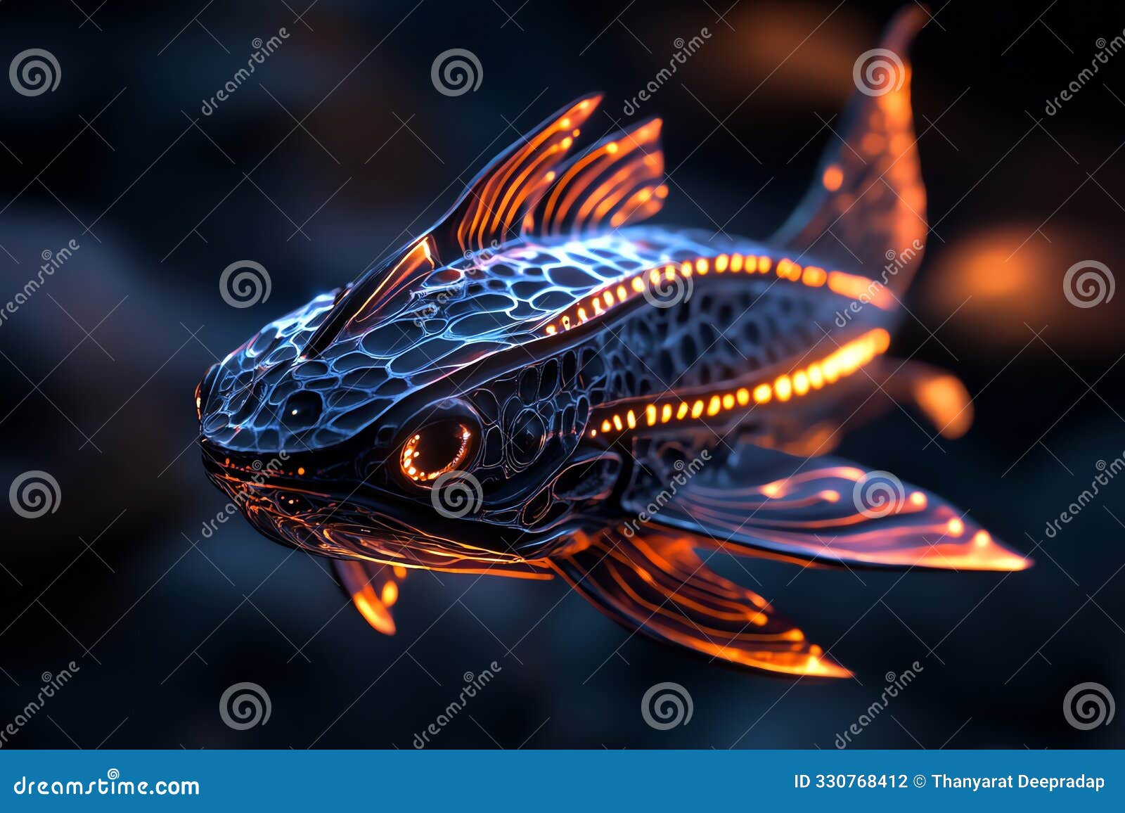 Digital Artwork of a Futuristic, Bioluminescent Fish in a Dark ...