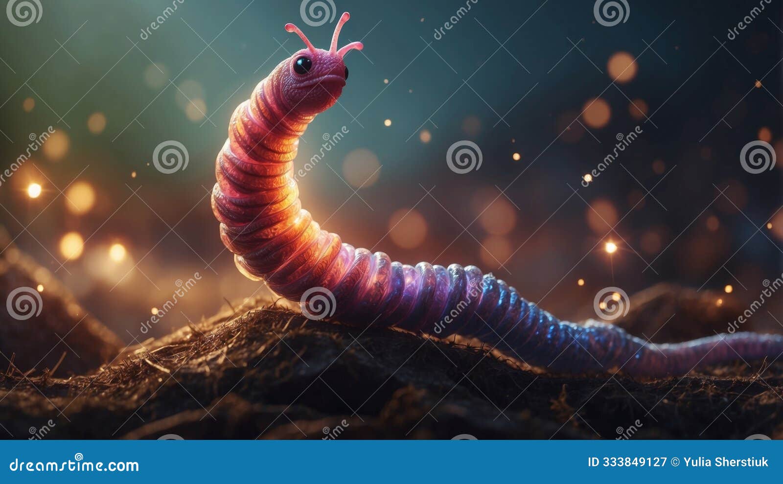 Digital Artwork of Glowing Worm Reaching Towards Bright Light. Stock ...