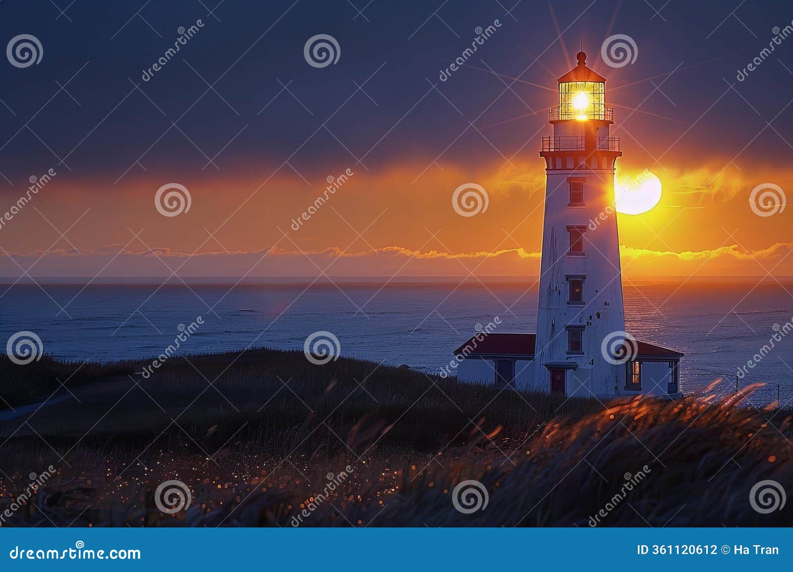 Digital Artwork of Lighthouse with a Sun Rising Behind it, High Quality ...